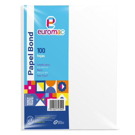 Papel bond blanco Euromac tamaño carta paquete c/100 hojas – Venpli