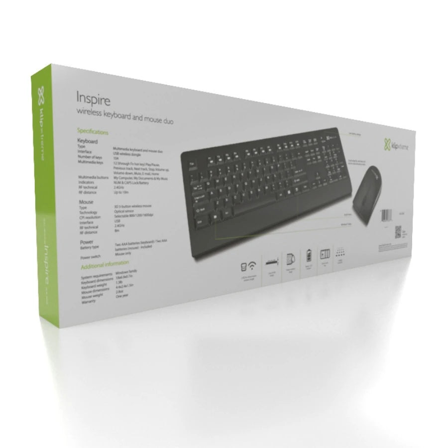 Teclado y mouse inalambrico Klip Xtreme Inspire KCK-265E