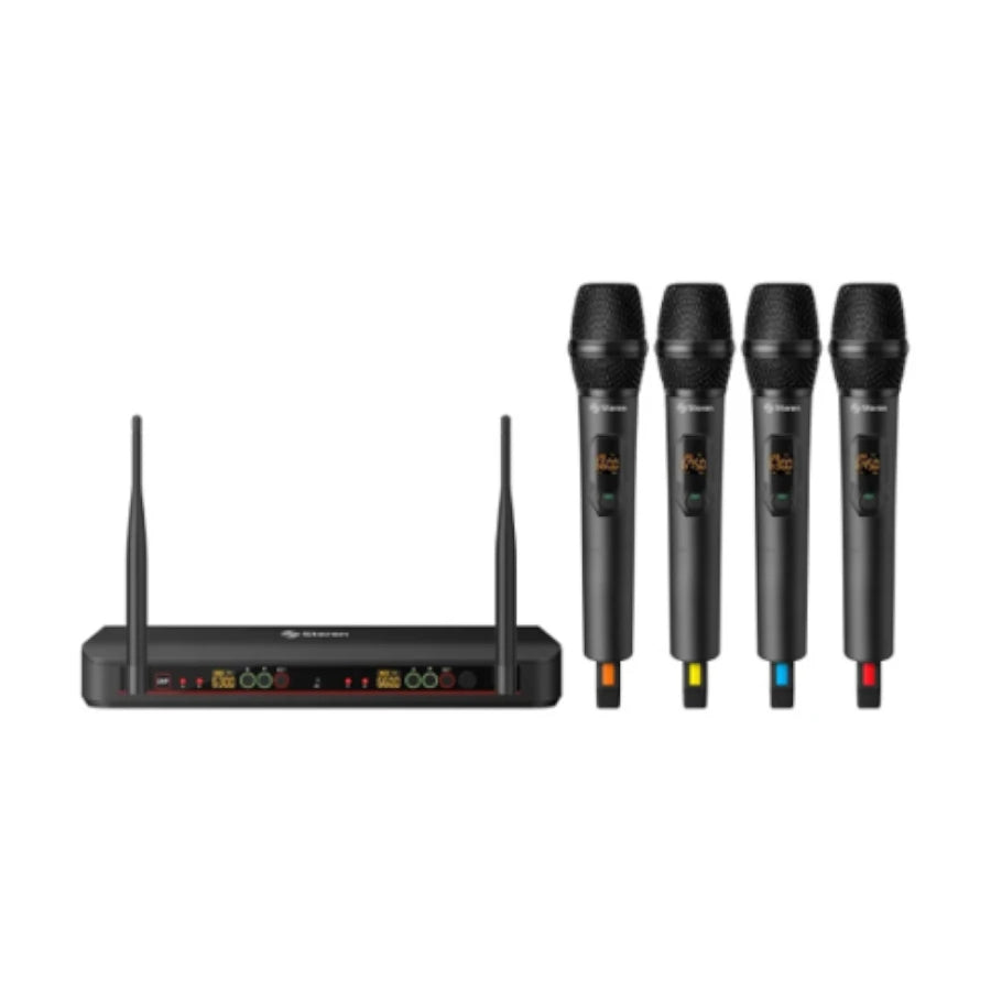 Sistema de 4 Micrófonos Steren Inalámbricos UHF c/Selección Auto 10dBm ...